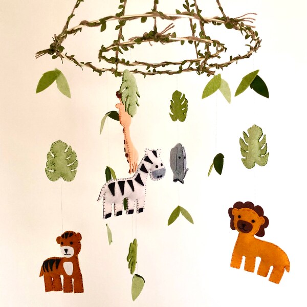 Jungle Mobile Sewing Pattern, Safari Animal Nursery Mobile Decor, DIY ...