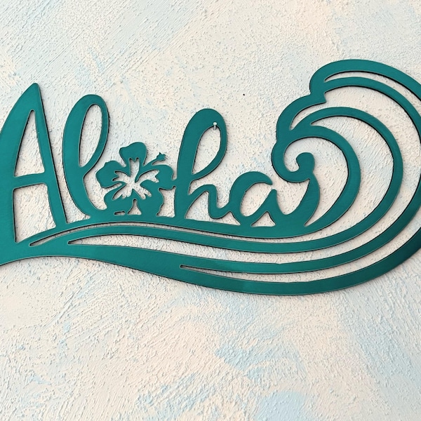 Aloha Metal Art With Wave Hibiscus Flower, Hawaiian Hawaii Ocean Sea ...