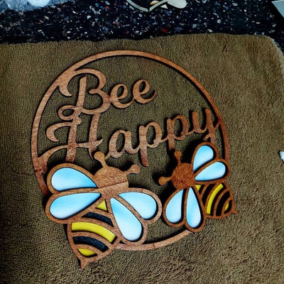 Bee Happy Hoop Laser Cut SVG File, Honey Bee Wall Art Decoration ...