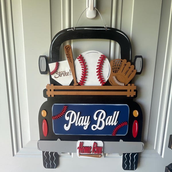 Baseball Truck Door Hanger, Baseball Baseball Wreath, Front Door Decor ...