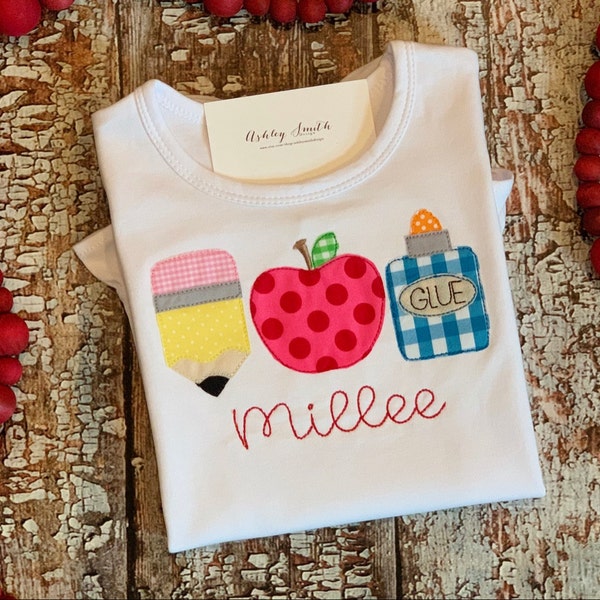 Pencil Apple Glue Trio Bean Stitch Applique Embroidery Design 5x7 6x10 ...
