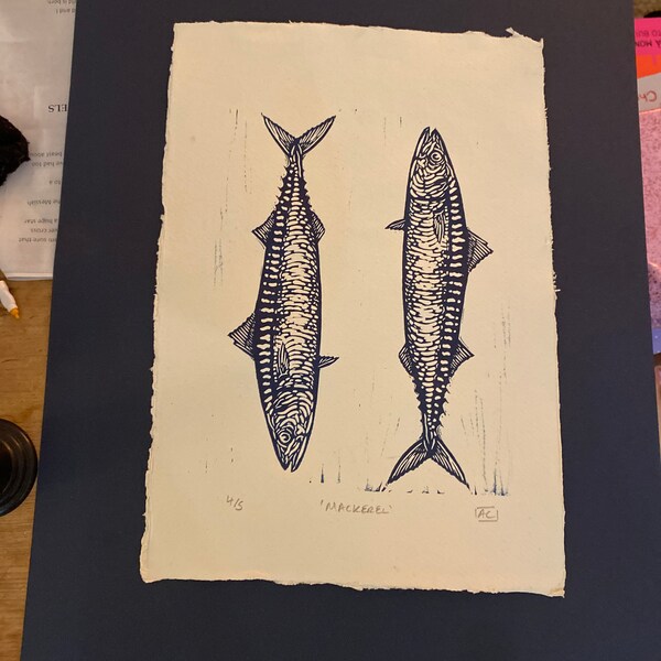 Cod & Angel Fish Lino Print | Hand Printed | Nature Themed | Wall Art ...