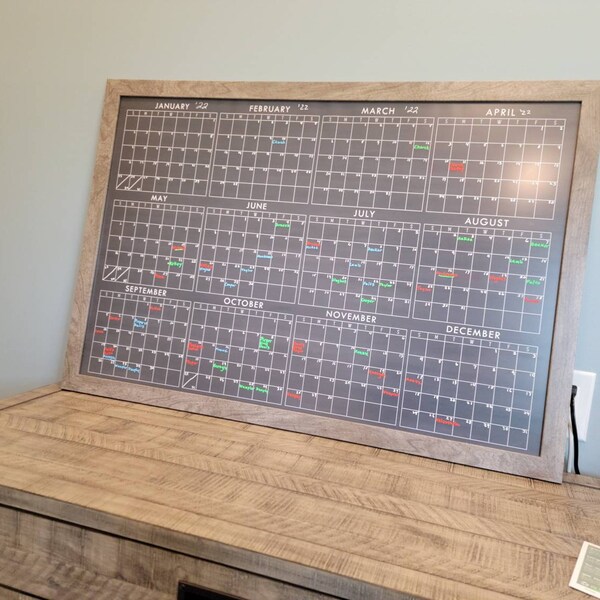 12-month Yearly Dry Erase Chalkboard Calendar 36" X 24", Reusable Large ...