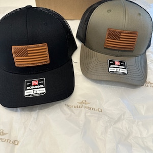 Outdoor Compass Leather Patch Hat Richardson 112 Snapback Laser ...