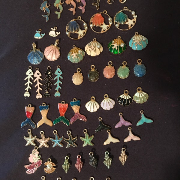 Enamel Ocean Charms Gold Enamel Charms Nautical Charms Set Assorted Lot ...