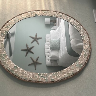 Large Round Sea Glass Mirror Isle of Wight Beach Home Decor Natural ...