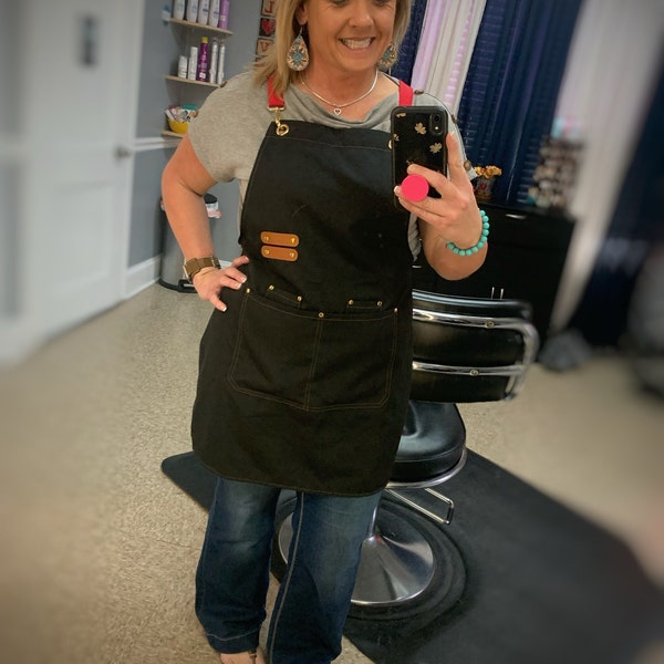 Custom Barber Apron With Pockets Personalized Hairdresser Apron Cross ...