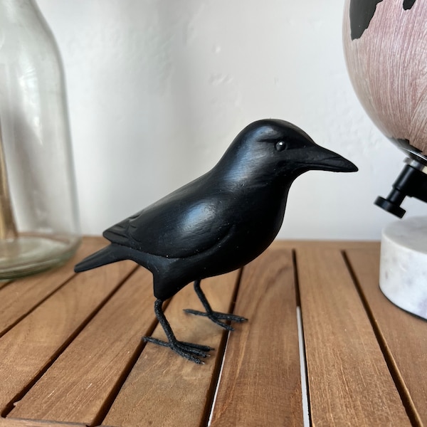 Mini Crow 3.5h Hand Carved Wooden Bird - Etsy Canada