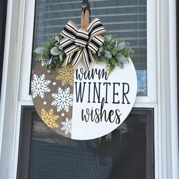 Winter Front Door Decor | Warm Winter Wishes | Snowflake | Winter Door ...