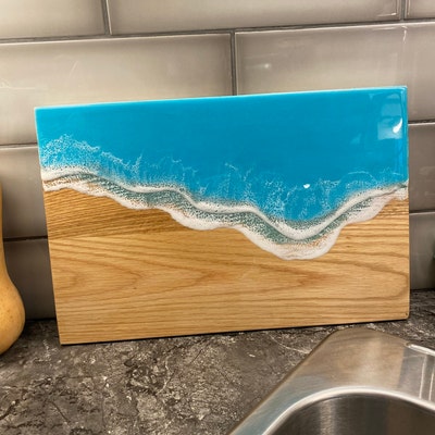 Wood Live Edge Floating Shelves With Ocean Waves Coastal Beachy Room ...