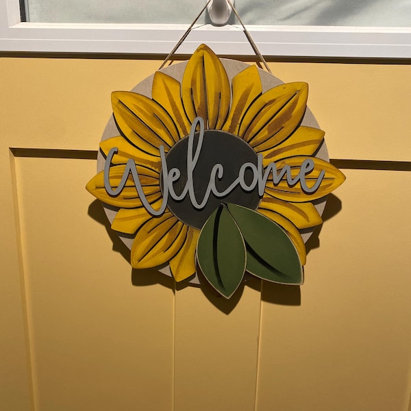 Handmade Sunflower Welcome Sign, Sunflower Lover, Sunflower Door Hanger ...