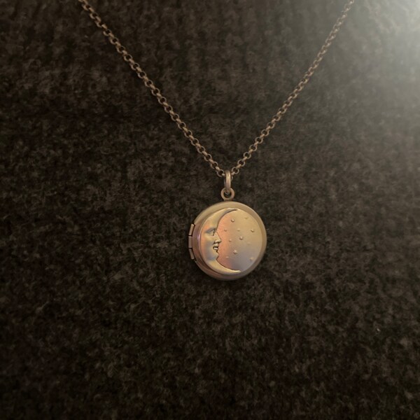Small Moon Star Locket Celestial Locket ANTIQUE SILVER Lunar Moon ...