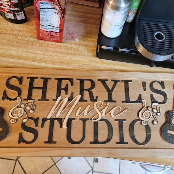 Personalized Music Room Sign, Custom Carved Acoustic Guitar Studio ...