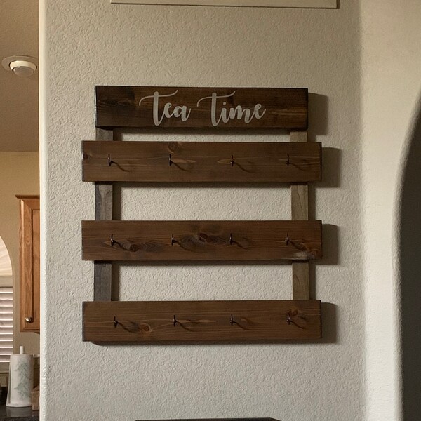 Tea Cup Rack Farmhouse Coffee Mug Wall Rack Tea Cup Display 12 Cup Wall ...