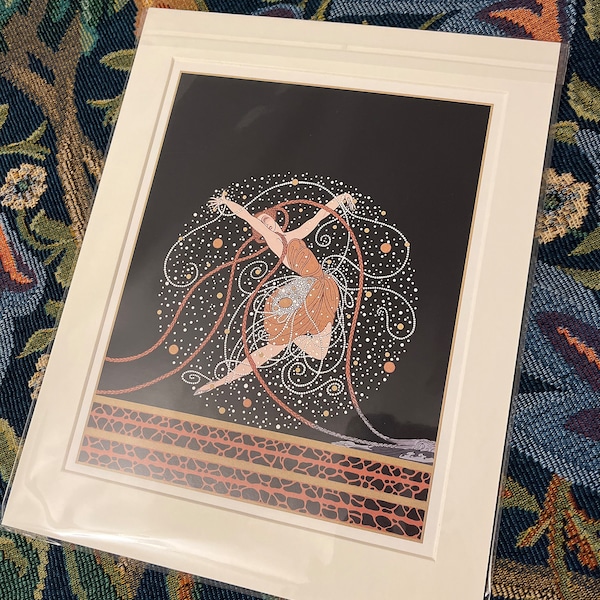 Erte Matted Print 1987 Lady With GREEN EMERALD EYES and Black Cat in ...