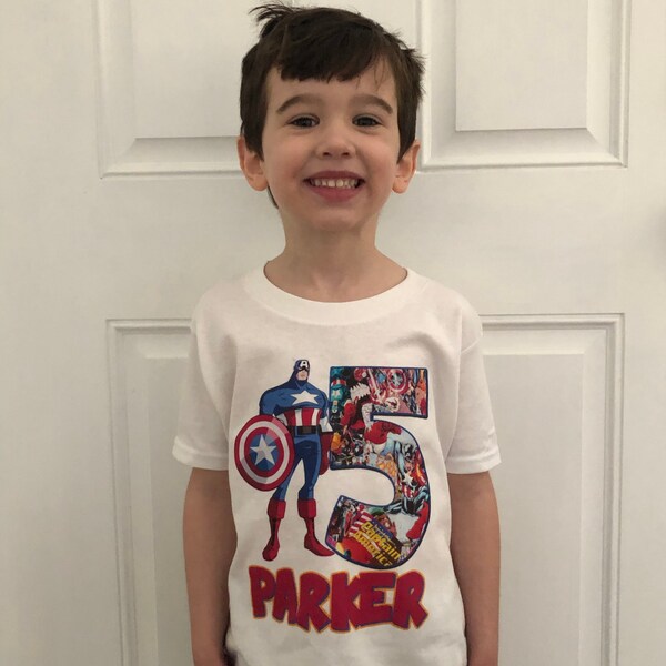 Captain America Superhero Personalized T-shirt, Customize NAME AGE Tee ...