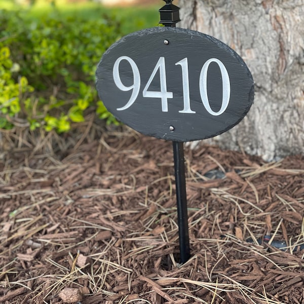 STONE House Numbers Slate Address Plaque / LAWN STAKE / Carved / Marker ...