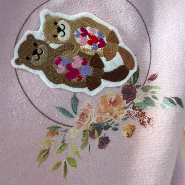 Snuggle Otters Love Hearts Iron on Embroidery Patch Mtcoffinz - Choose ...
