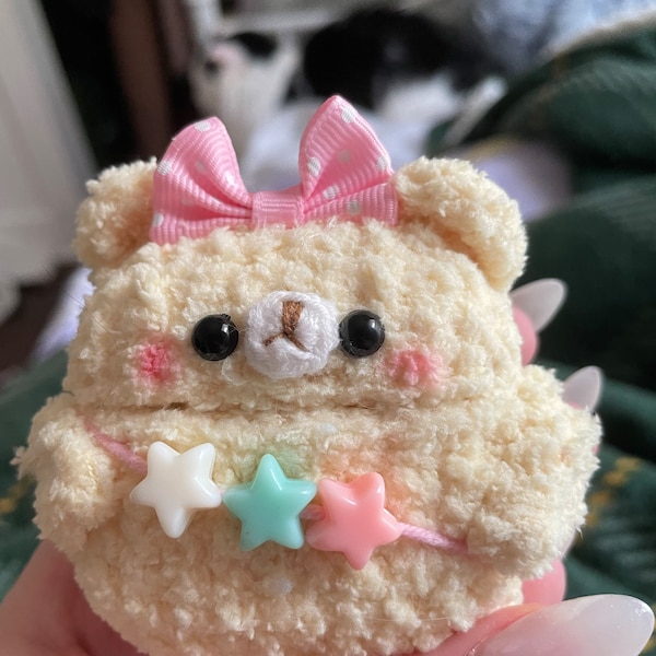 Crochet Fluffy Bear AirPod Case Plush Airpods Pro Case Pink Bow AirPod ...