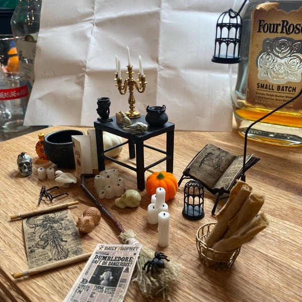 Miniature Witch Room Table Set & Witchcraft Tools Dollhouse, Diorama ...