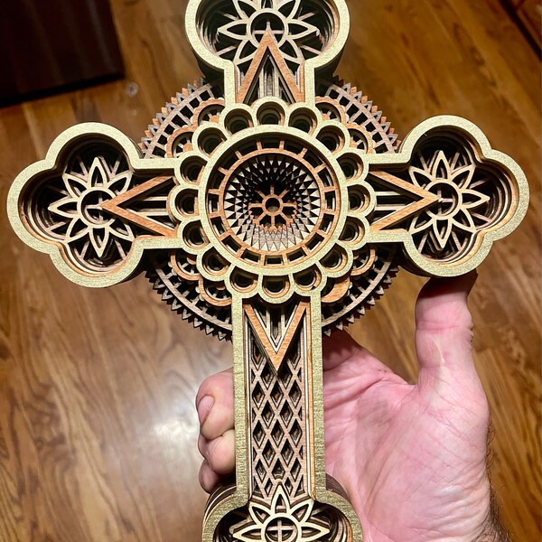 Laser Cut Layered Cross Template - 7 Layer Cross With Led, Dxf Ai Eps ...