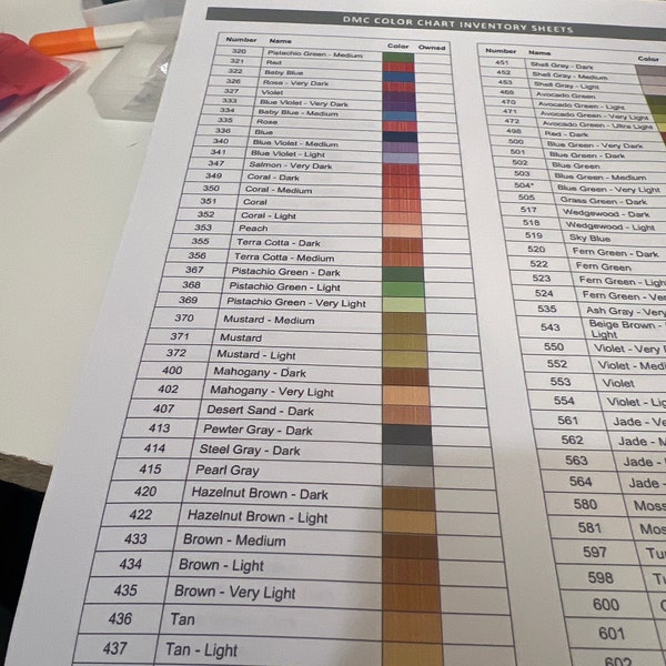 Printable DMC Thread Color Chart Tracker Inventory Sheet - Etsy UK
