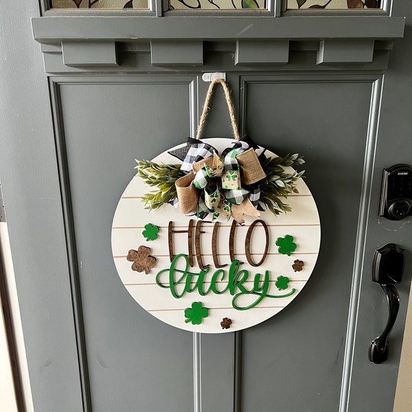 Front Door Decor, St Patrick’s Day Door Hanger, Hello Lucky Green ...