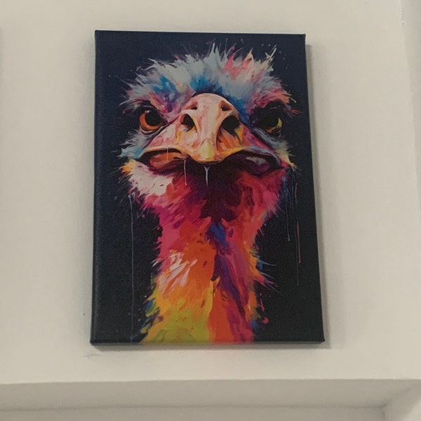 Colorful Ostrich Oil Painting Print on Framed Canvas Wall Art Home ...