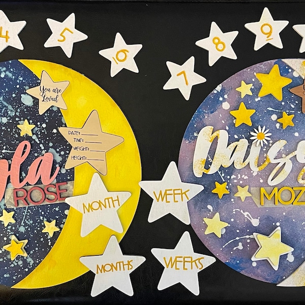 Baby Milestone Star Moon Sign SVG FILE, GLOWFORGE, Luckyheartdesignsco ...
