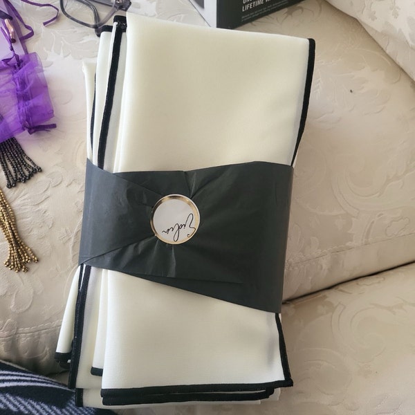 Ivory Polyester Napkins With Black Trim, Dinner & Cocktail - Etsy