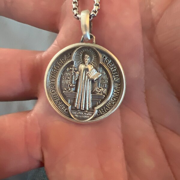 Sterling Silver Saint Benedict Necklace, Personalized Christian Saint ...