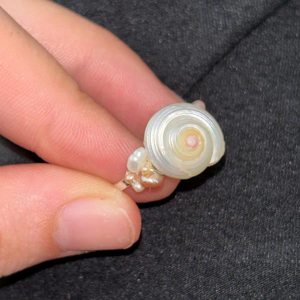 Adjustable Shell Ring, Wire Beach Ring, Seashell Ring, Pink Pearl Wire ...