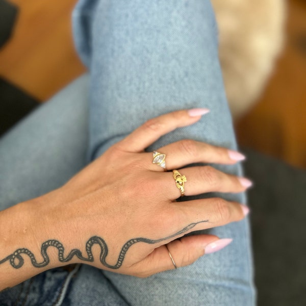 14K Solid Gold Earrings / Triangle Earrings / Solitaire Earrings-black ...