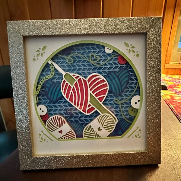 3D Crochet Shadow Box, I'm Hooked on Crochet SVG, Yarn Heart, Heart ...