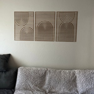Mid Century Geometric Wood Wall Art Set of 3, Geometric Panel View ...