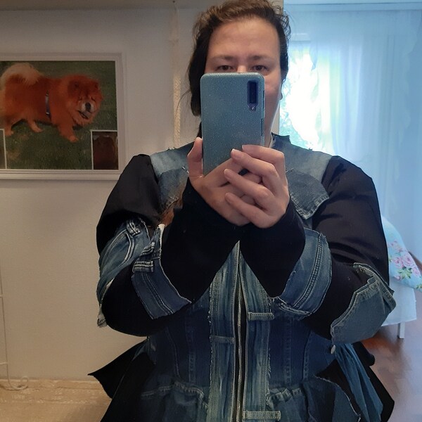 Ripped Casual Denim Jacket With Peplum Puffy Sleeves Jean Jacket Street ...