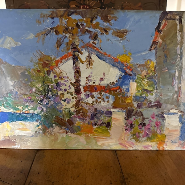 Mallows Flowers Blossoms Garden Original Oil Painting Oil on Canvas ...