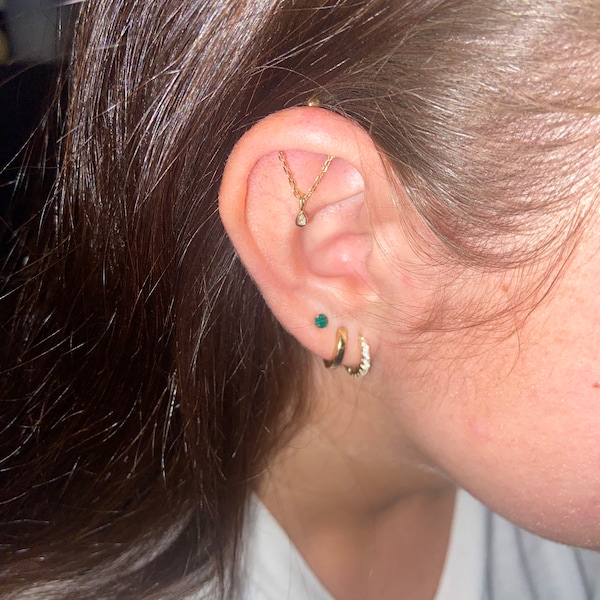 NEW ‣ 14K Solid Gold Vertical Helix Chain Piercing • Unique Gold ...