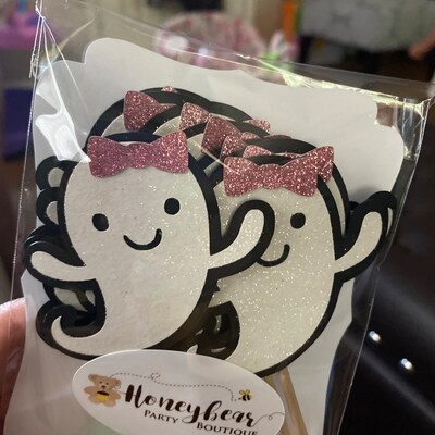 Ghost Cupcake Toppers Pink and Black Halloween Party Decor Our Little ...