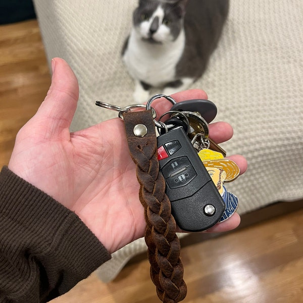 Braided Leather Keychain Made of Real Full Grain Leather, Many Keyring ...