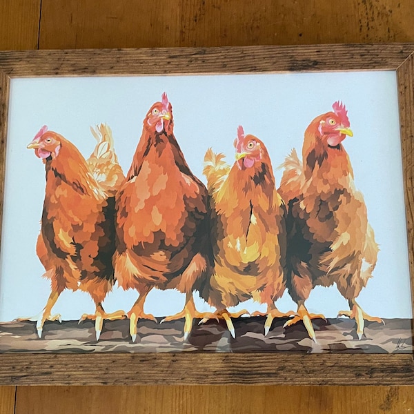 Chicken Print - Row of Chickens - Chicken Painting - Chicken ...
