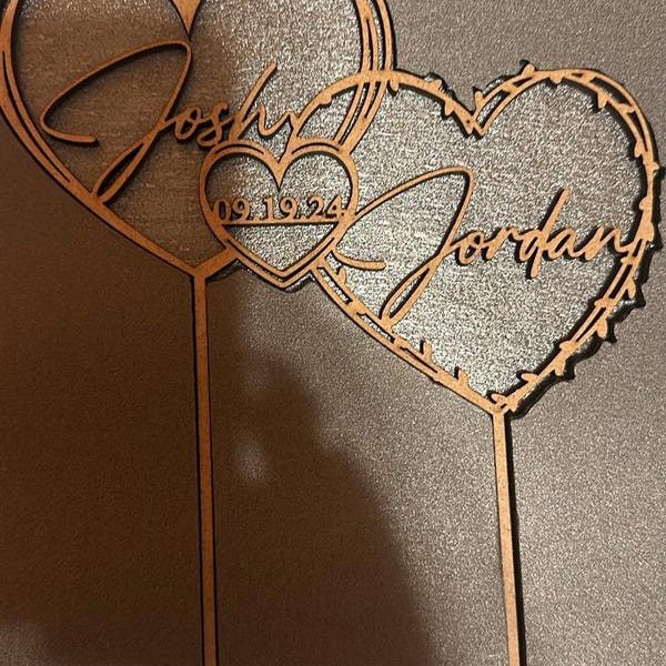 Gold Cake Topper With Hearts for Wedding, Date Cake Topper, Cake Topper ...
