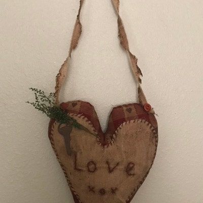 PATTERN Primitive Heart Easter Bunny Rabbit Door Doll Spring Prim Folk ...