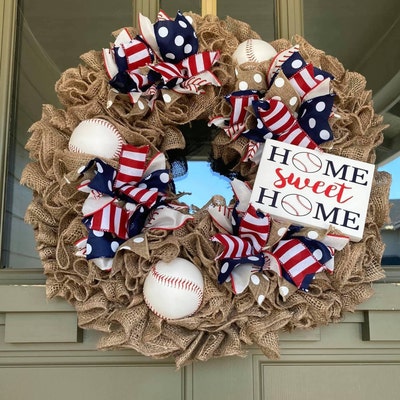 Baseball Wreath Burlap Baseball Wreath Front Door Hanger Front Door ...