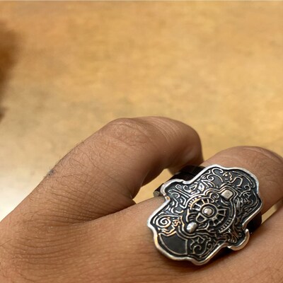 Ring of Steel Protection Dark Antiqued Solid Sterling Silver Adjustable ...