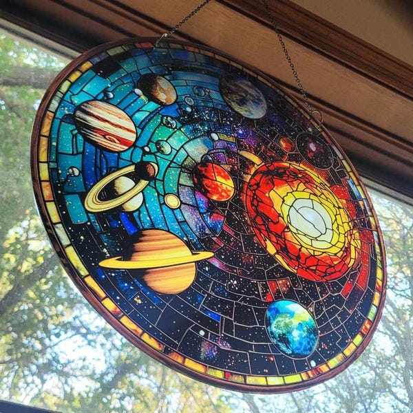 The Solar System: Stained Glass Style Window Hanging Made With Real ...