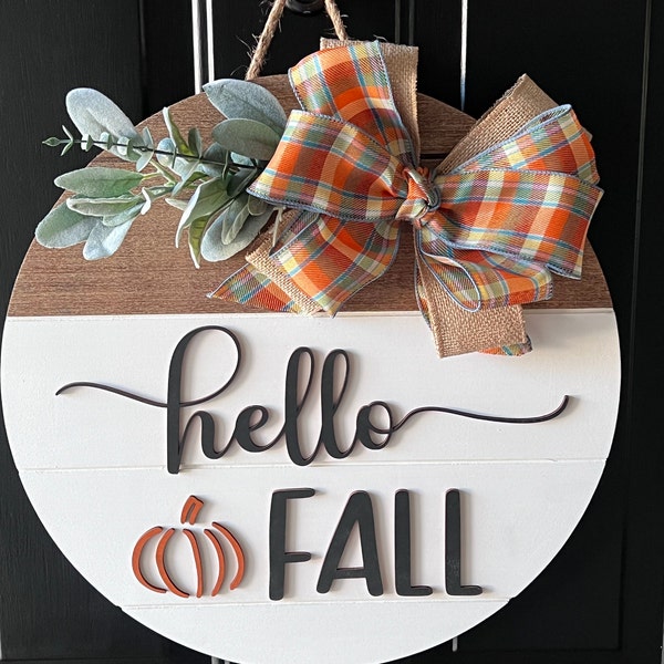 Hello Fall Sign, Door Hanger, Fall Door Hanger, Rustic Front Door Decor ...