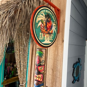 Happy Hour Parrot Beach Sign 15 Inch Diameter Wooden 2 Sided Sign ...