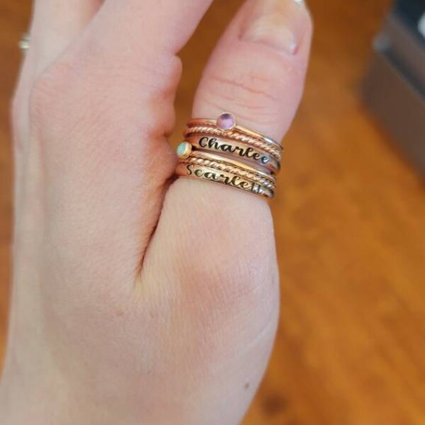 Rose Gold Name Ring Set // Personalized Stacking Name Rings // Custom ...
