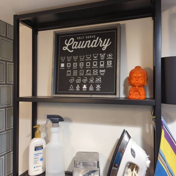Self Serve Laundry Symbols Framed Wood Sign | Laundry Symbols Chart ...